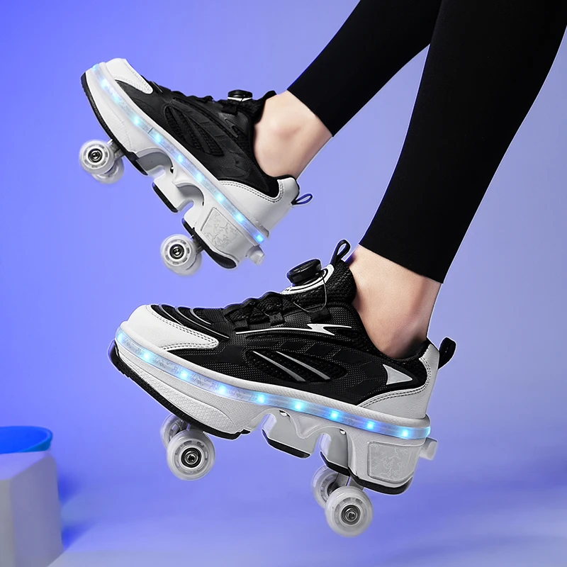 Double-Row-Four-Wheel-Roller-Skating-Shoes-LED-Flash-Dual-Use-Roller ...