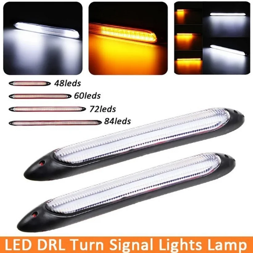 9v-16v-White-Amber-Vehicle-Daytime-Running-Strip-Light-Waterproof-Start ...
