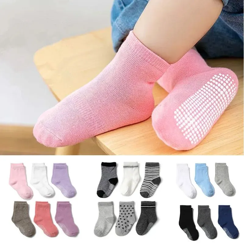 6Pairs/Lot Anti-slip Non Ankle Socks With Grips For Baby Toddler Kids ...