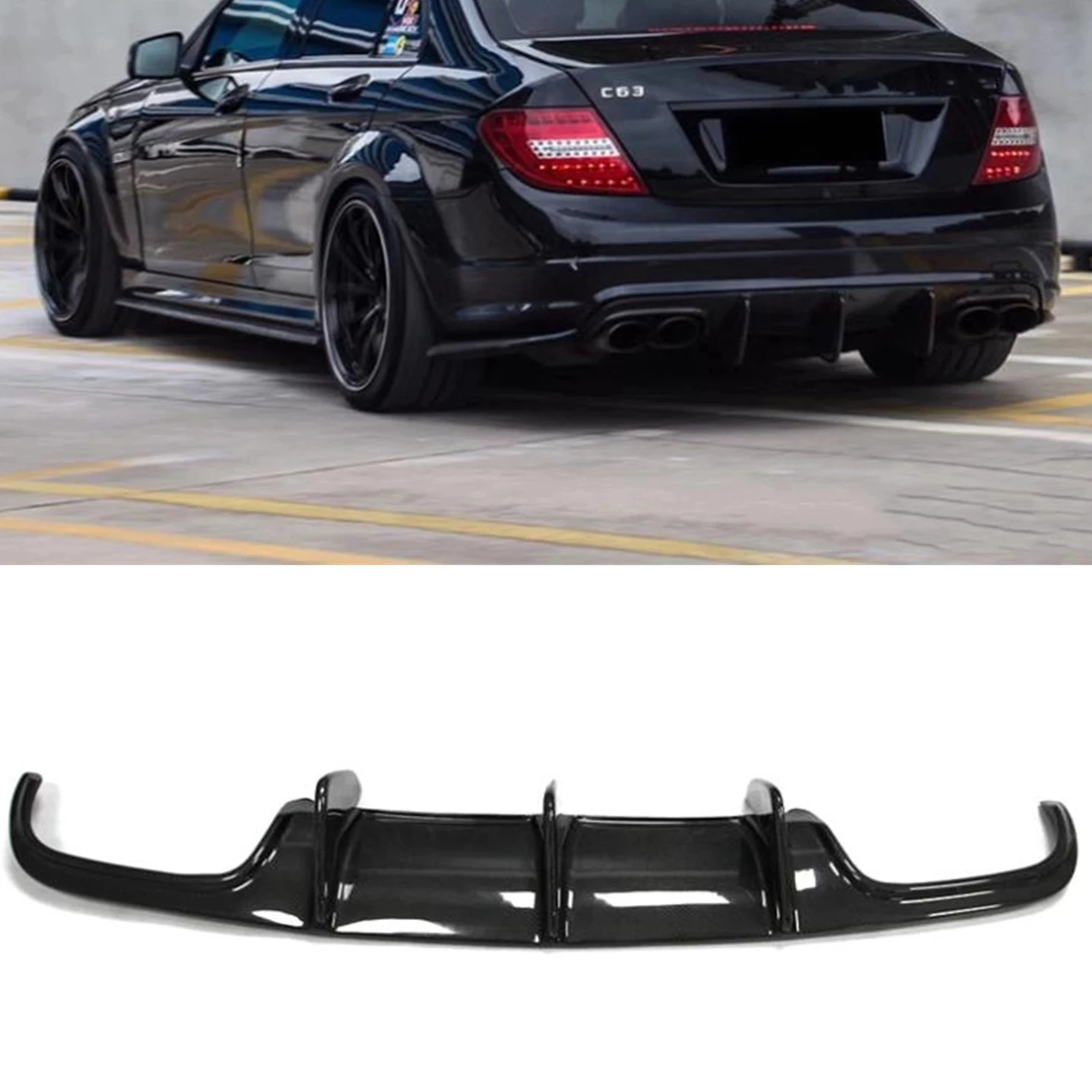 Carbon Fiber Rear Bumper Diffuser Lip Spoiler For Mercedes Benz W204 ...