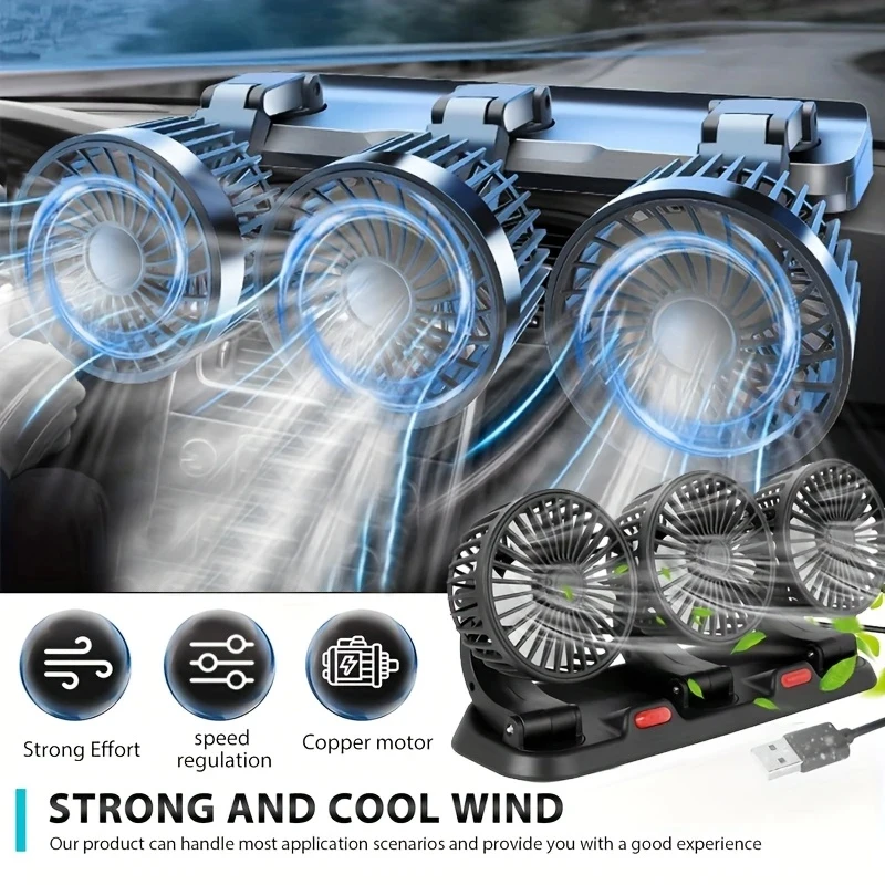 Car Fan 360° Adjustable 3 Head Air Fan Automotive Electric Fan USB/12V ...