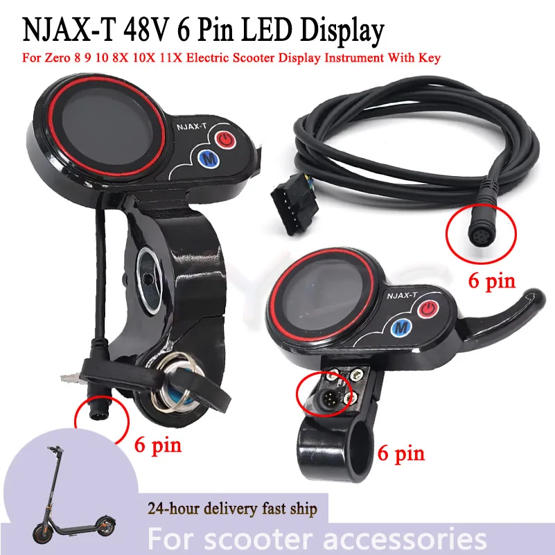 NJAX-T Dashboard Throttle 48V 6 Pin LED Display For Zero 8 9 10 8X 10X ...