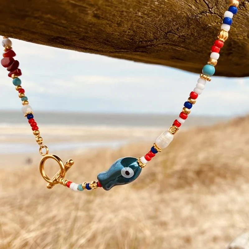Colorful-Ceramic-Fish-Beaded-Necklace-For-Women-Colorful-Handmade ...