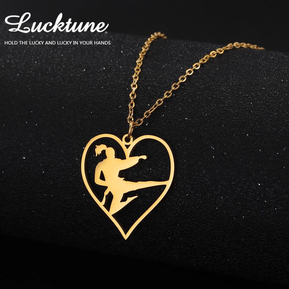 Lucktune Taekwondo Kongfu Fight Figure Heart Pendant Necklace Stainless ...
