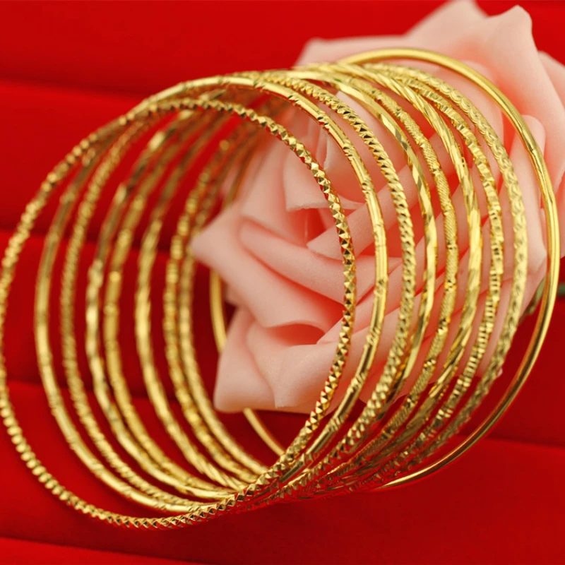 3-pulseras-de-oro-de-18K-para-mujer-pulsera-de-boda-de-color-chapado-en ...