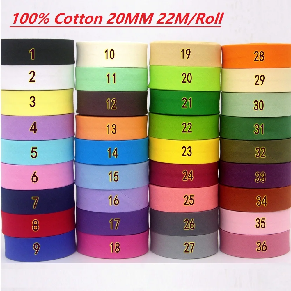 22m/Roll 100% Cotton Bias tape, 20mm width 3/4" Ironed Single Fold ...