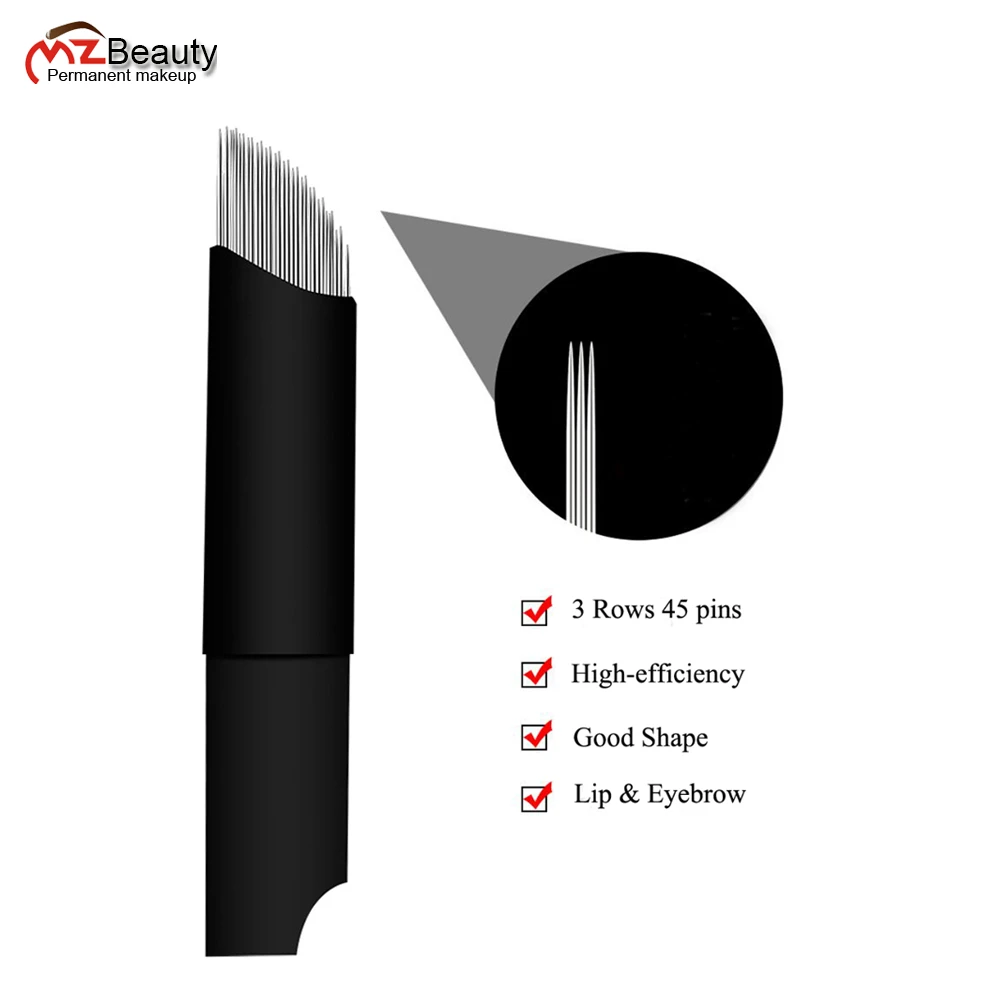 EO Sterilized 3 Rows 45Pins Slanted Microblading Shading Needle Blades ...