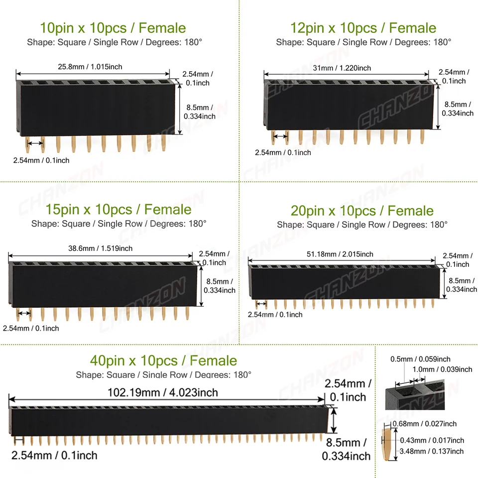 PCB Headers 15-Pin Female Header Strips - 10 Pack 2.54mm Pitch PCB ...