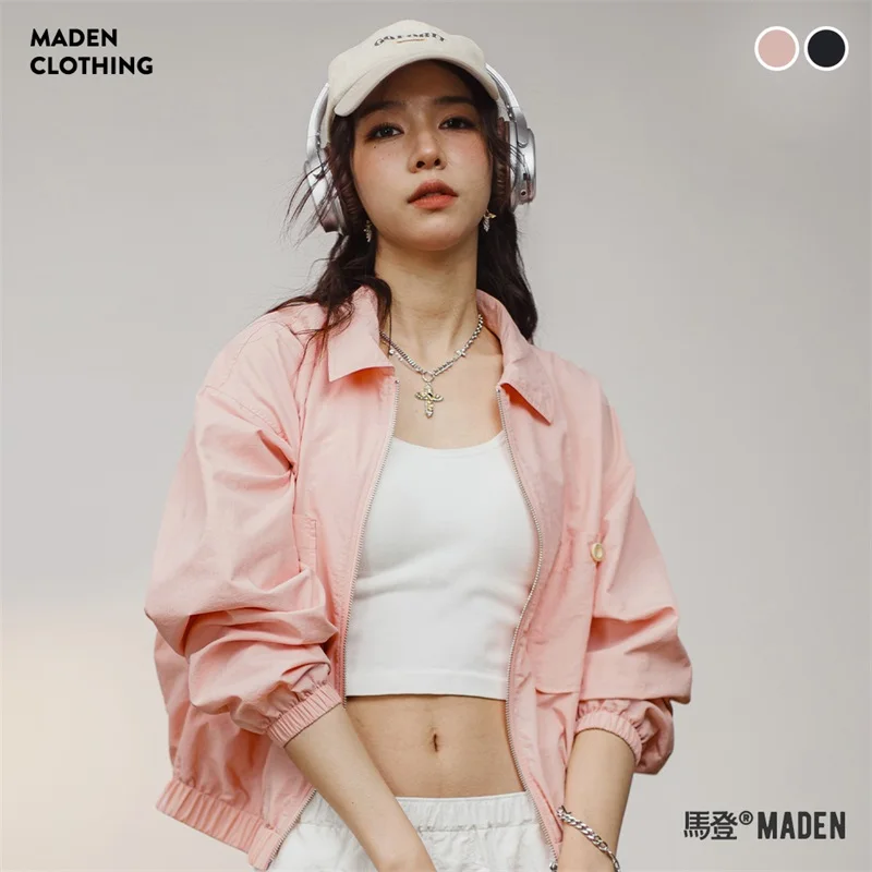 Maden-Women-Baseball-Collar-Short-Jacket-Pink-Baseball-Clothing-Jackets-Spring-Casual-Loose-Coat ...