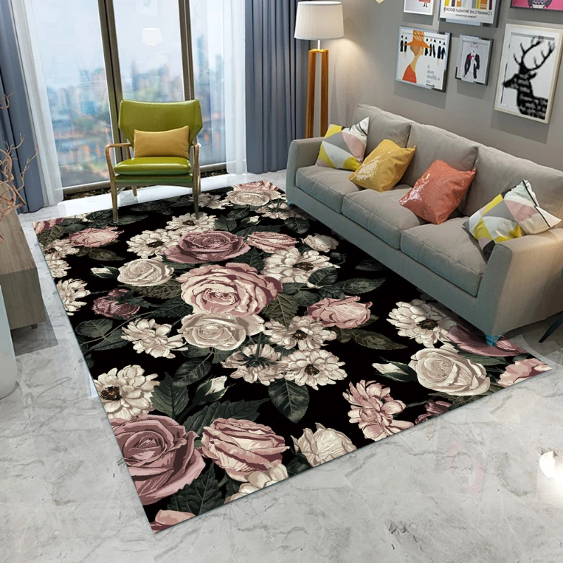Rose Flower Flannel Rug Wedding Carpet Antislip Living Room Carpet ...