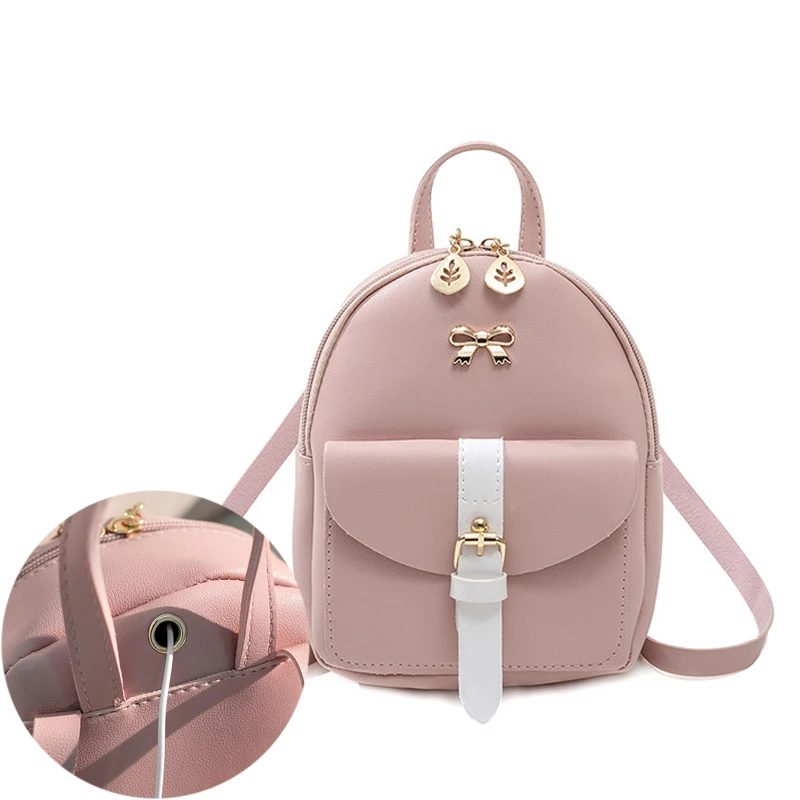 Women's Backpack PU Leather Bags for Female Cute Bow knot Shoulder Bag ...