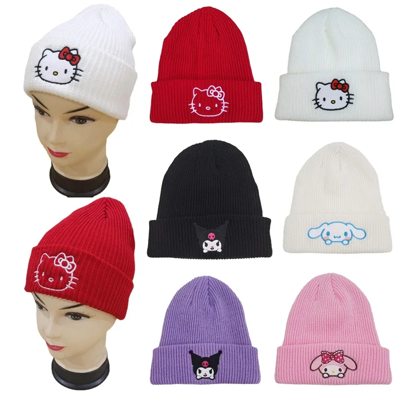 Sanrio-Hello-Kitty-Knitted-Hat-Anime-Kuromi-Cinnamoroll-Winter-Warm ...