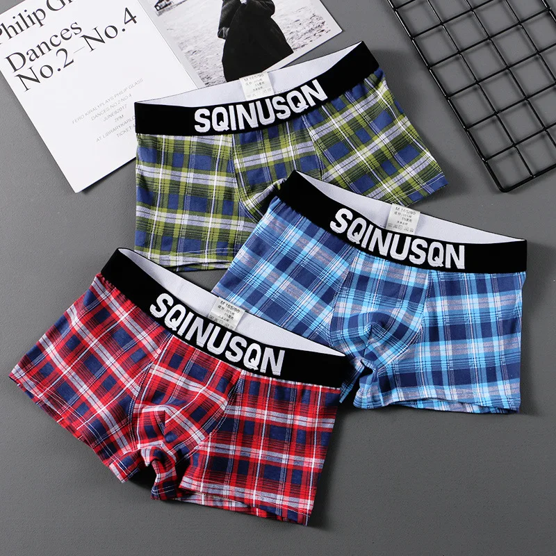 Korean Cotton Men's Sexy Plaid Boxer Underwear Shorts Underpants ...