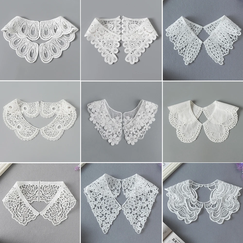 White Neckline Lace Collar Craft Sewing Fabric Venise Motif Applique ...