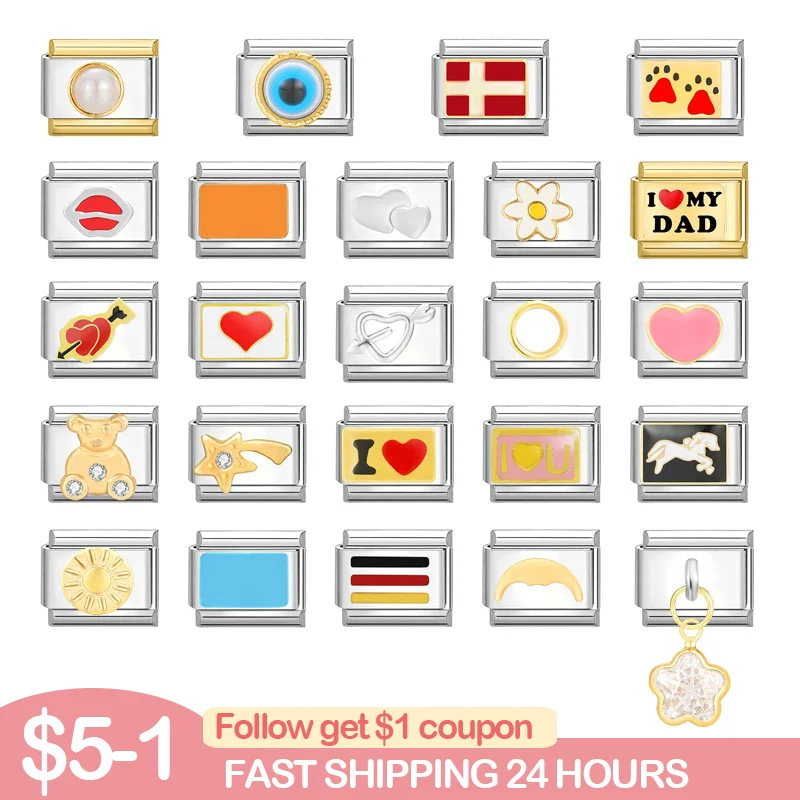 Personality-Charm-Module-Cute-Glaze-Bear-Love-Moon-Italian-Charm-Links ...