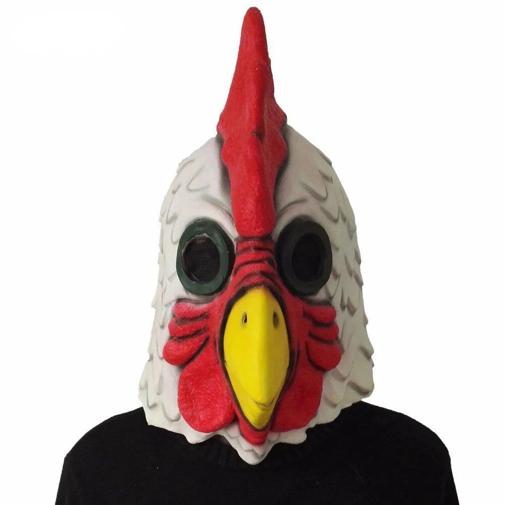 White-Latex-Rooster-Adults-Mad-Chicken-Cockerel-Mask-Halloween-Scary ...