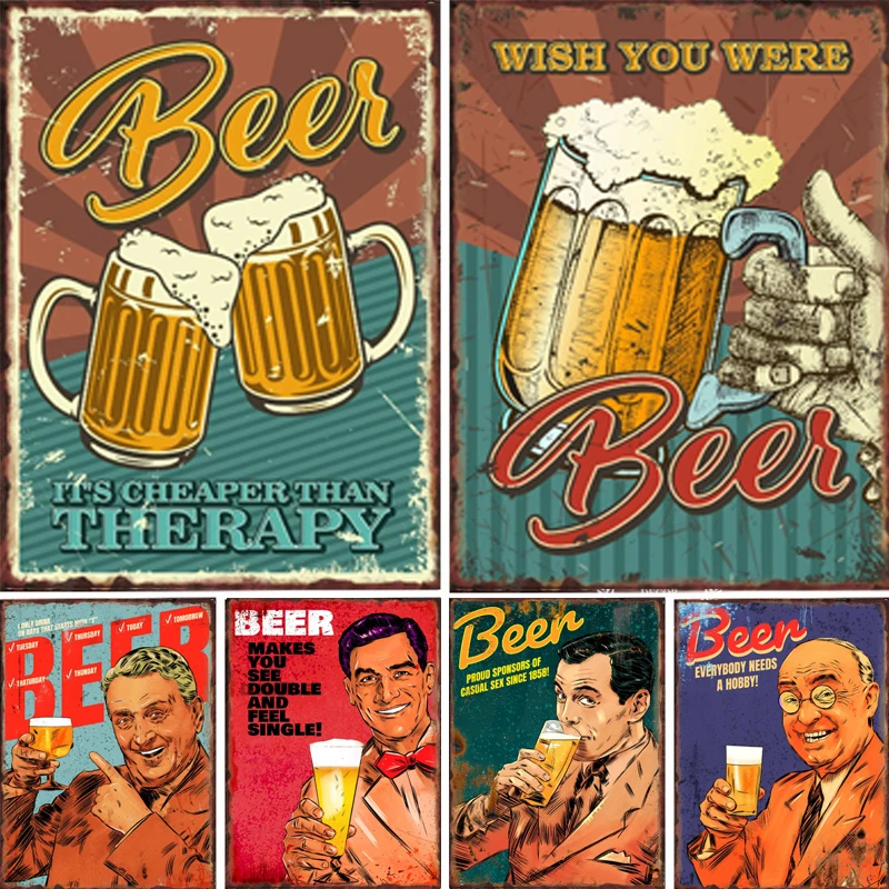 Retro-Beer-Drink-Metal-Tin-Sign-for-Wish-You-Were-Best-Open-One-Wine ...