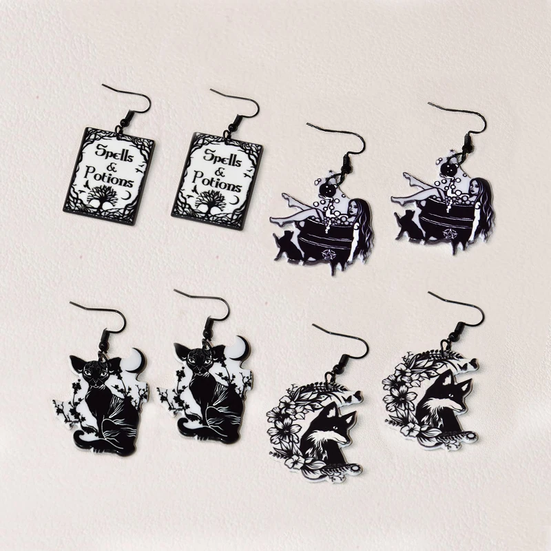 Gothic-Dark-Witch-Acrylic-Earrings-For-Women-Spells-Potions-Book-Black ...