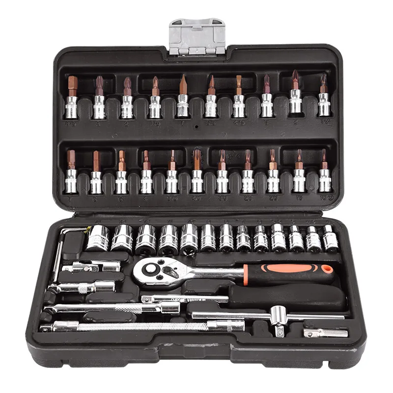 46Pcs-Socket-Set-1-4-inch-Drive-Socket-Ratchet-Wrench-Set-Mechanic ...