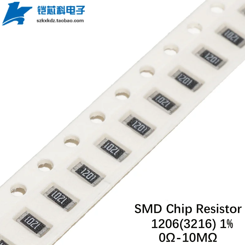100Pcs 1% SMD Resistor 1206 0R 1R-910R 1K-910K 1M-10M 1.2R 4.7R 2.4R 3R 10R 100R 120R 220R 1K 4 ...