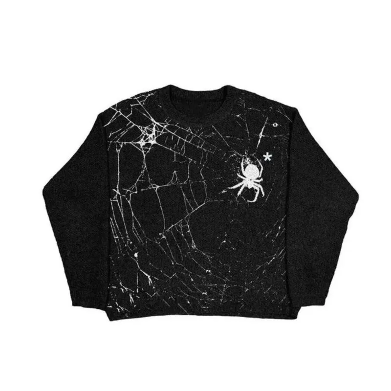 Y2K-Goth-Harajuku-Spider-Web-Print-Pattern-Long-Sleeve-Knit-Men ...