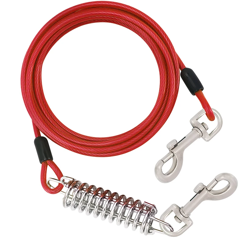 Dog-Tie-Out-Cable-with-Shock-Absorbing-Spring-Metal-Swivel-Hooks-Steel ...