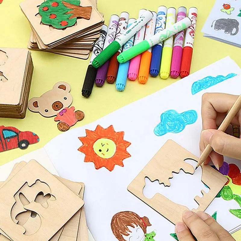 42pcs-Wooden-DIY-Drawing-Template-Templates-With-Markes-Children-s ...