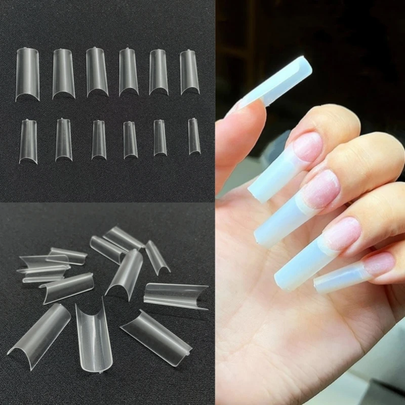500pcs-Ultra-Thin-Half-Cover-False-Nails-Square-Shape-C-Cut-Fake-Nail ...