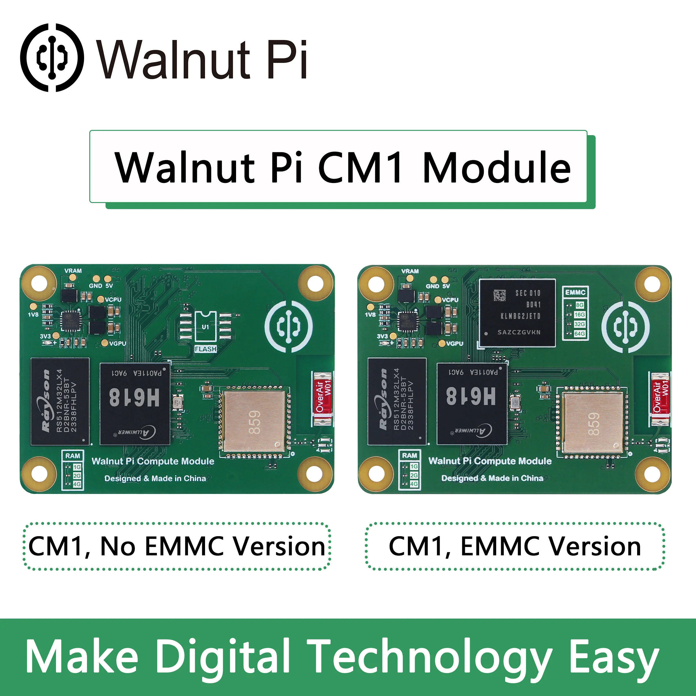 Walnut Pi CM1 Computing Module 1/2/4GB Allwinner H618 WiFi Bluetooth ...