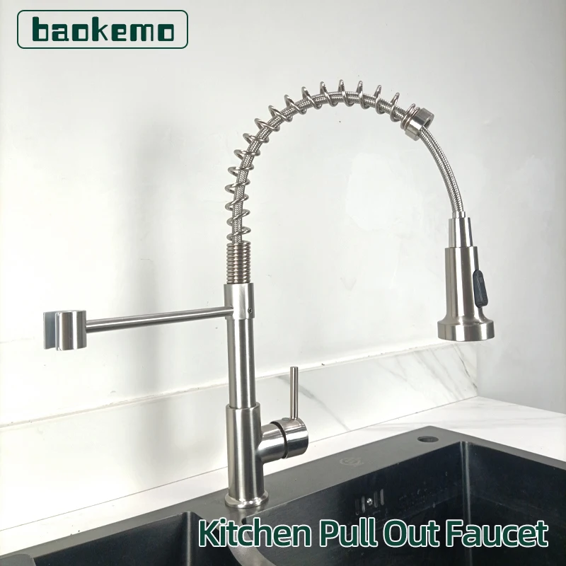 Baokemo-Kitchen-Pull-Down-Spring-Sink-Faucet-360-Rotation-Hot-Cold ...