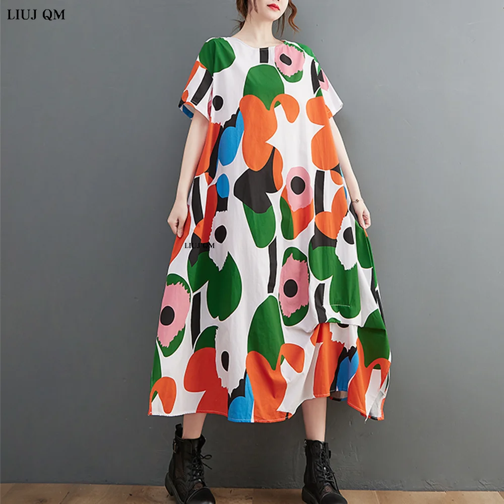Colorful Printed Plus Size Dress Korean Style Woman New Summer ...