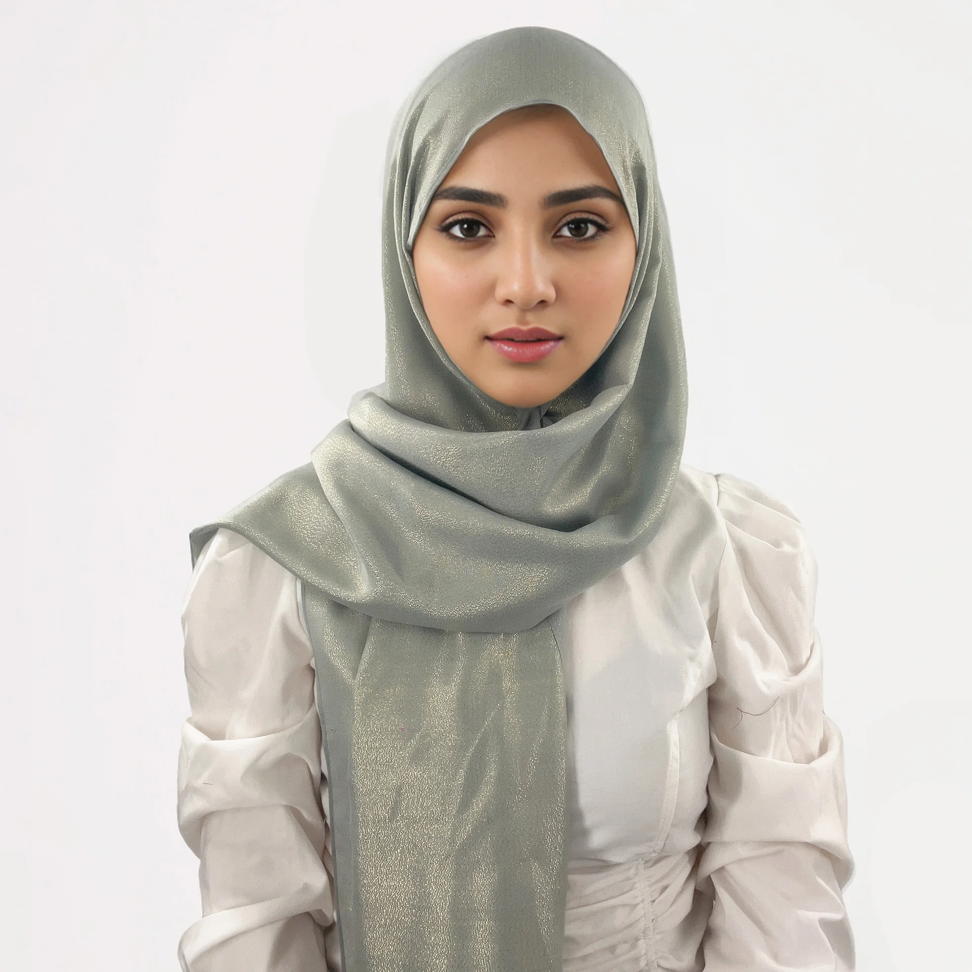 Women Plain Glitter Hijabs Scarf Gold Shimmer Muslim Long Wraps Shawls ...