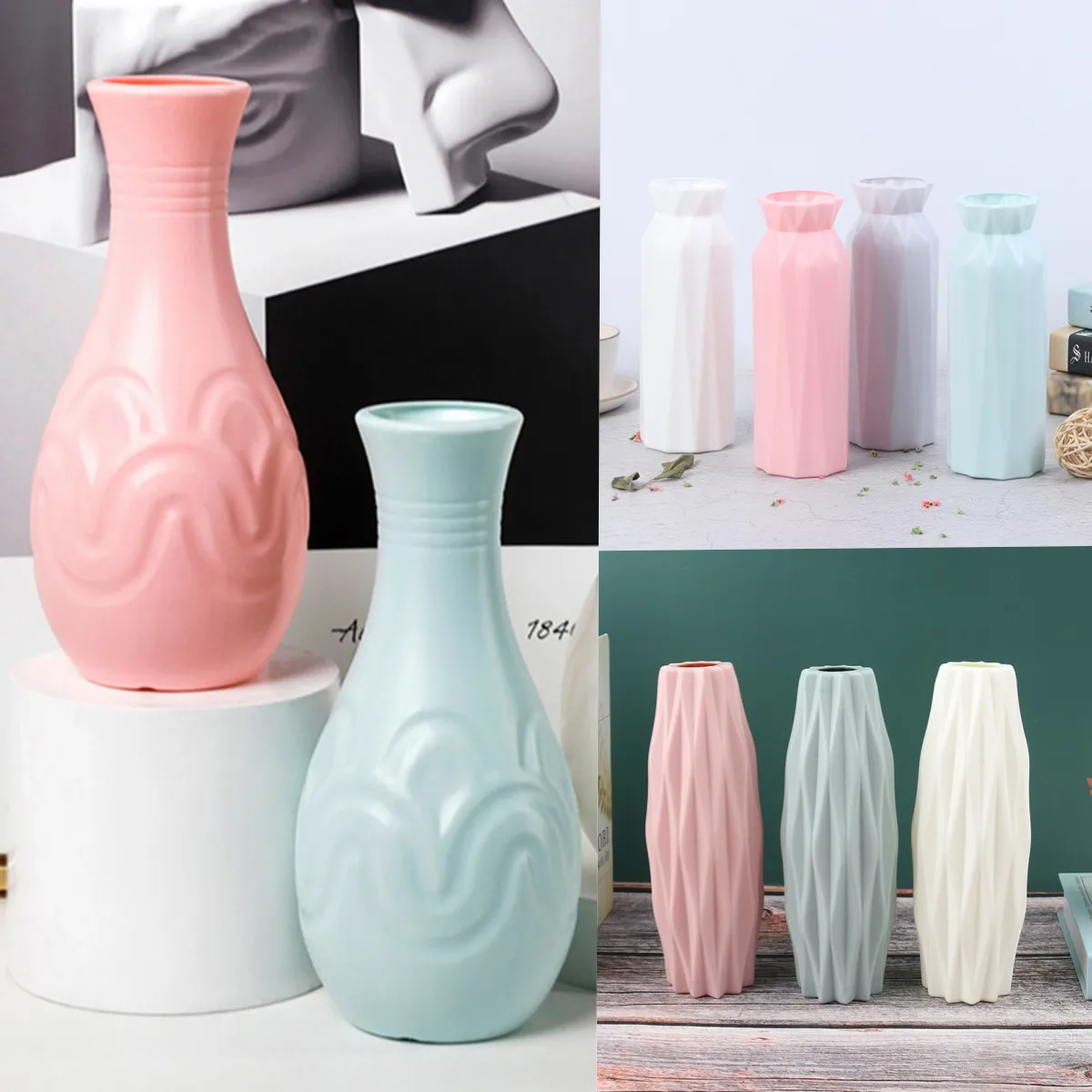 Modern-White-Pink-Blue-Plastic-Vase-Flower-Pot-Flower-Vase-Basket ...