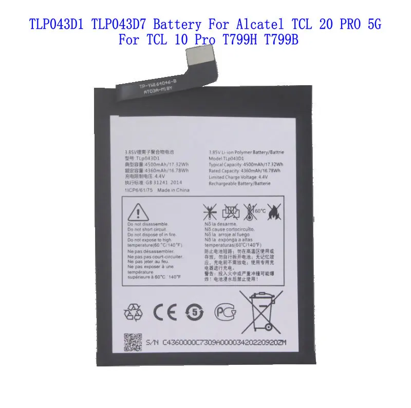 Batería TLP043D1 TLP043D7 de 4500mAh, pila para TCL 20 PRO 5G, TCL 10 ...