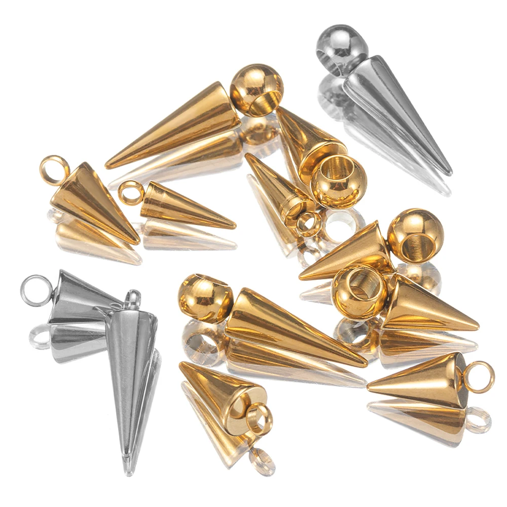10Pcs Stainless Steel Cone Charms Pendants Retro Spike Beads Pendants ...