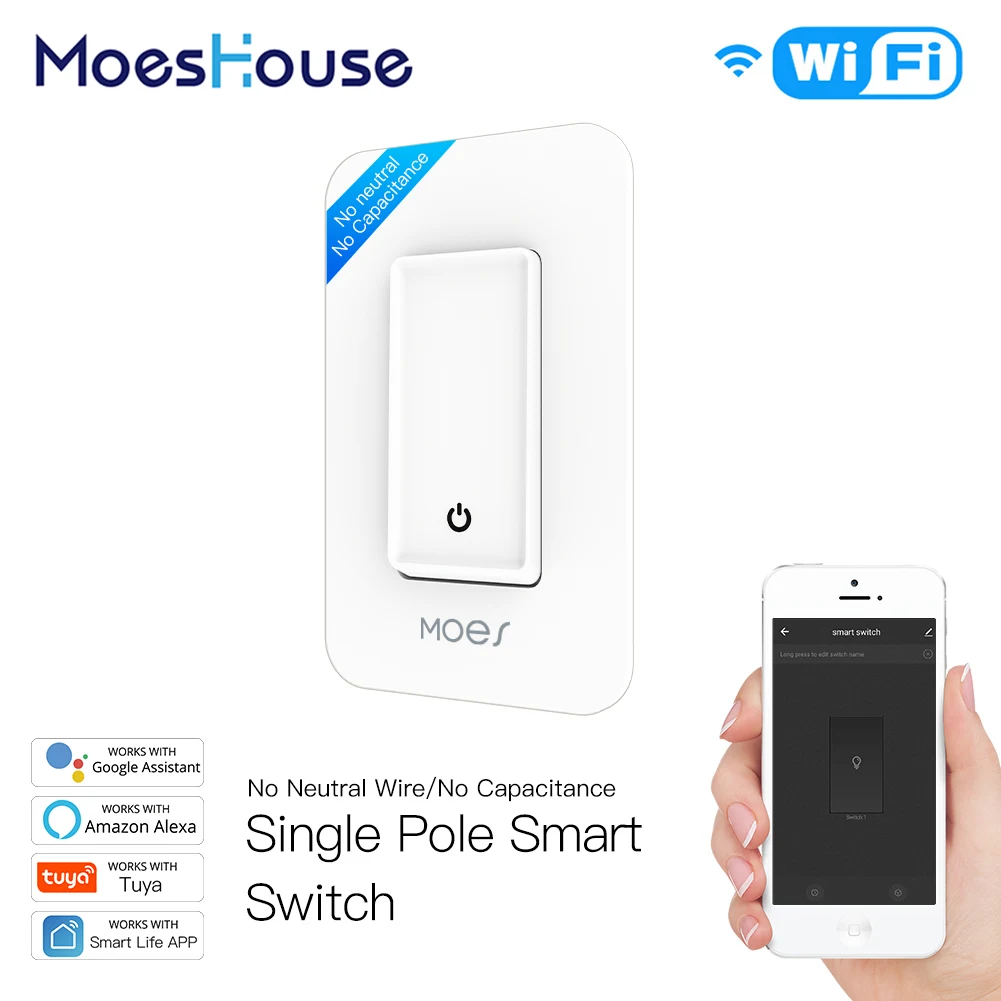 MoesHouse WiFi Smart Push Button Switch No Neutral Wire Single Pole No ...
