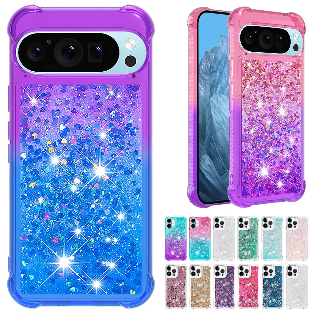 Bling Moving Liquid Glitter TPU Protective Waterfall Phone Case for Google Pixel 9 5G (YB0018)