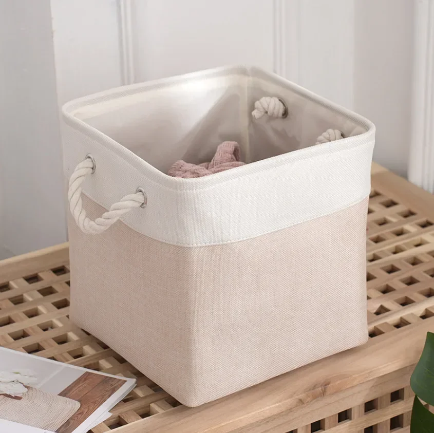 Cube-Folding-Storage-Basket-Splicing-Linen-Cloth-Storage-Box-Clothes ...