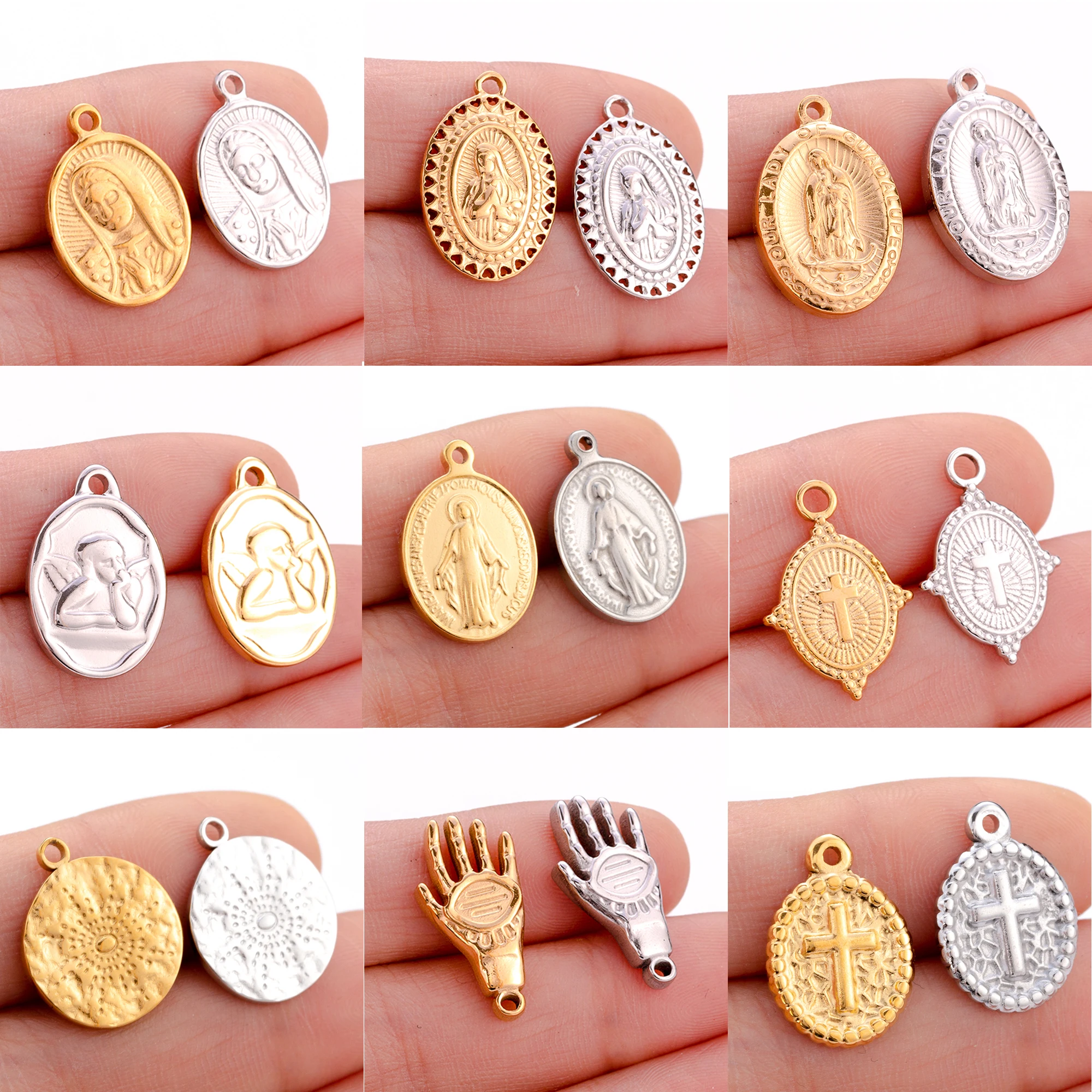 Dijes-religiosos-de-acero-inoxidable-de-3-piezas-colgante-de-Virgen-Mar ...