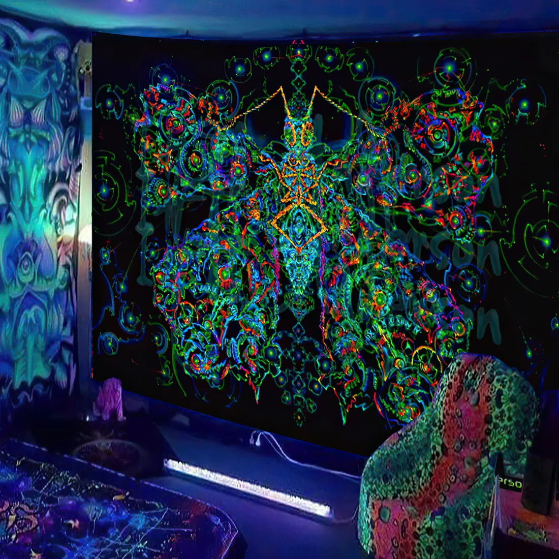 Black Light Tapestry Uv Reactive Psychedelic Tapestry Aesthetic Wall ...