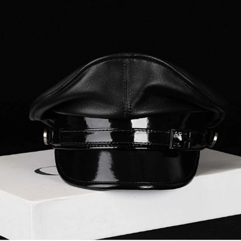 Luxury-Winter-Genuine-Leather-Hat-Men-Male-Germany-Officer-Visor-Cap ...