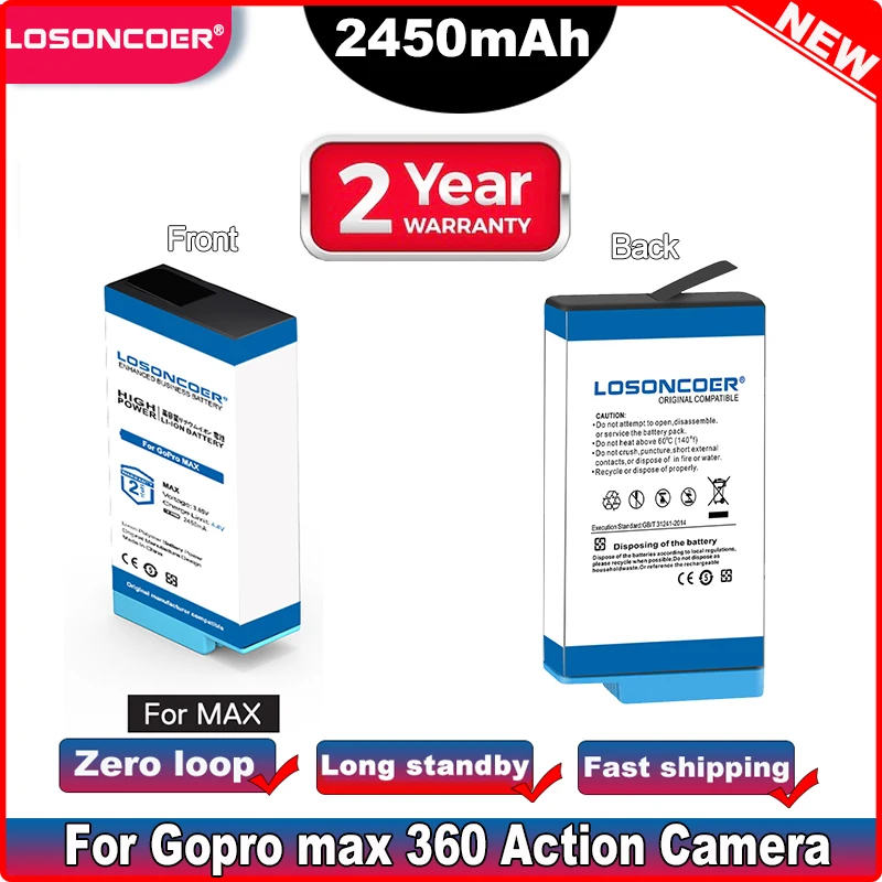 LOSONCOER-2450mAh-Replacement-Battery-For-Gopro-Max-Battery-For-Go-Pro ...