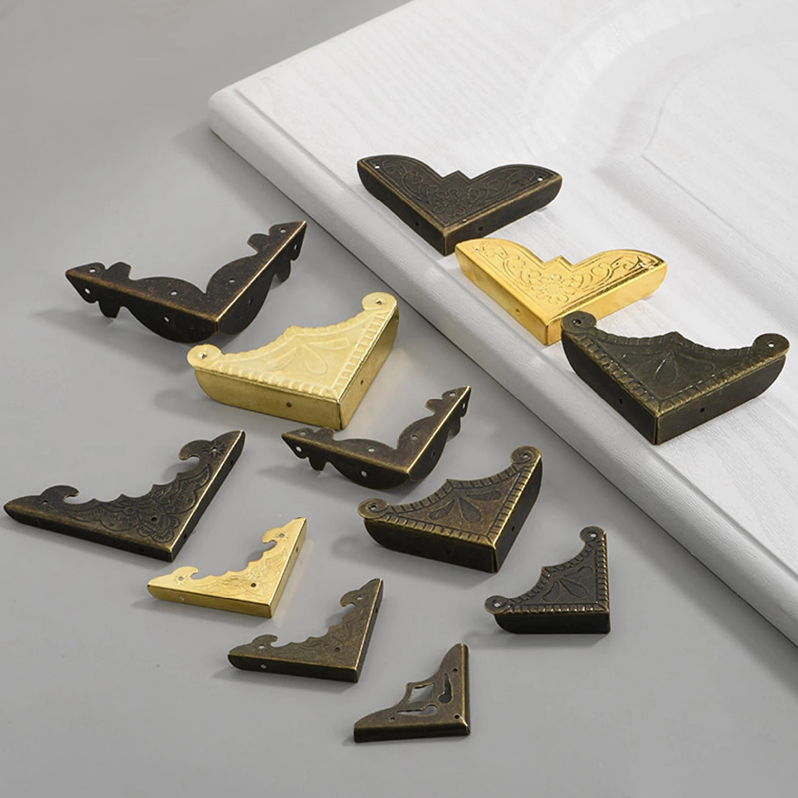 4pcs Antique Brass Jewelry Gift Box Wooden Corner Protector Guard For ...