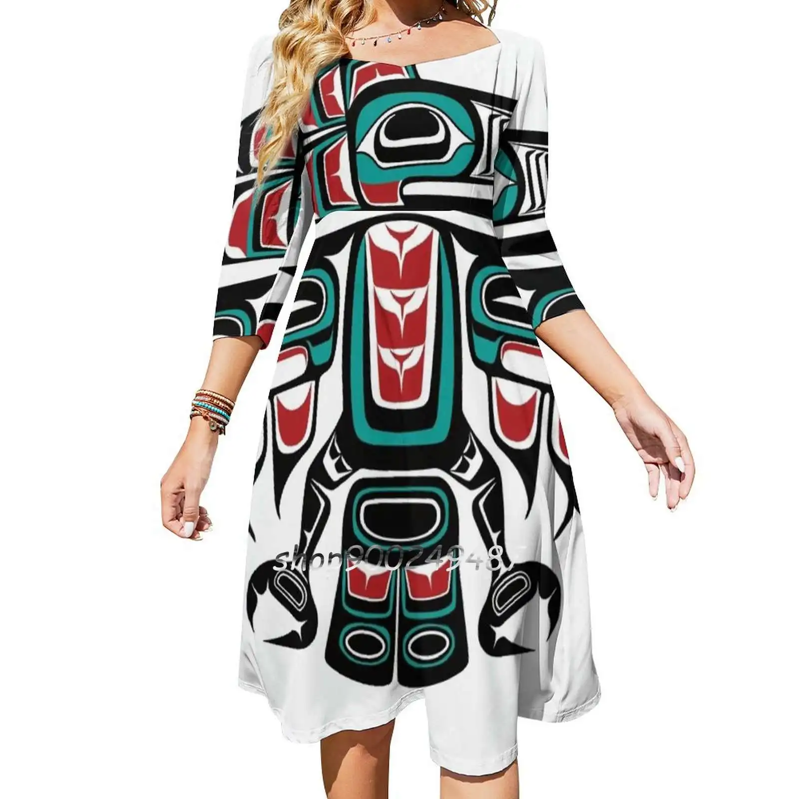 Haida Tlingit Native Raven Totem Sweetheart Knot Flared Dress Fashion ...