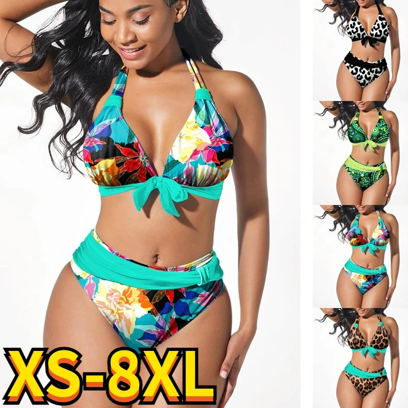 2022 New High Waist Leopard Print Swimsuit Set Sexy Loose Size Two