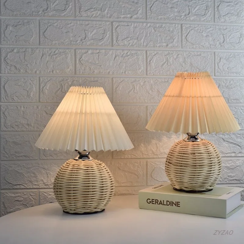 Home-Decor-Bamboo-Weaving-Table-Lamps-Living-Room-Pleated-Skirt ...