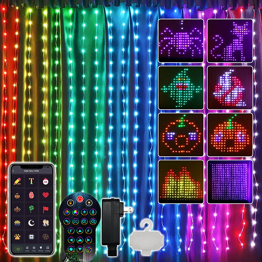 3x3M-400LEDs-Smart-LED-RGB-Curtain-String-Light-Bluetooth-APP-Control ...
