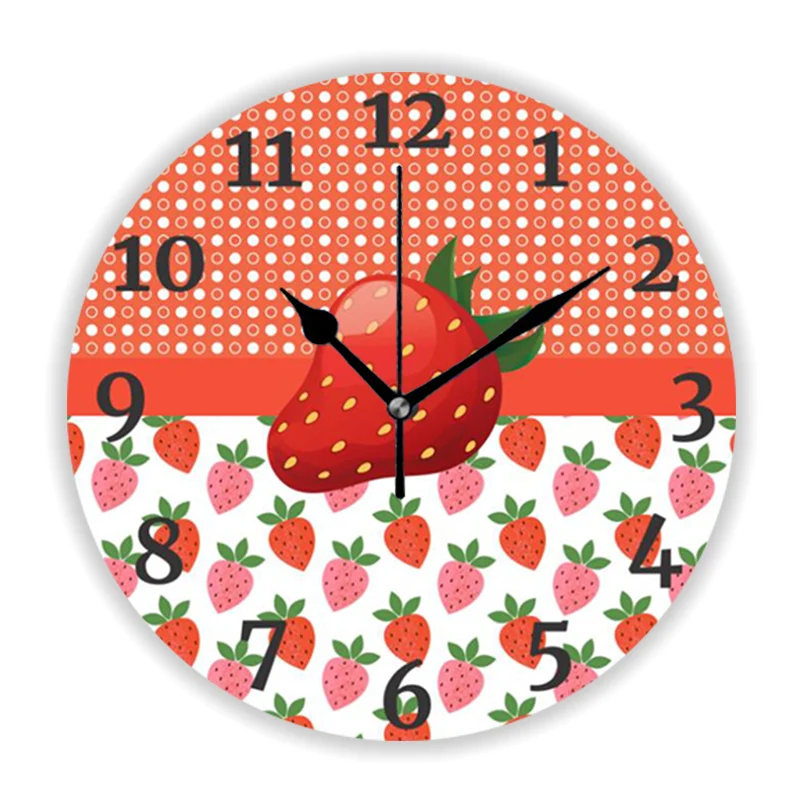 Girly-Red-Strawberry-and-Polka-Dots-Pattern-Kitchen-Wall-Clock-Living ...