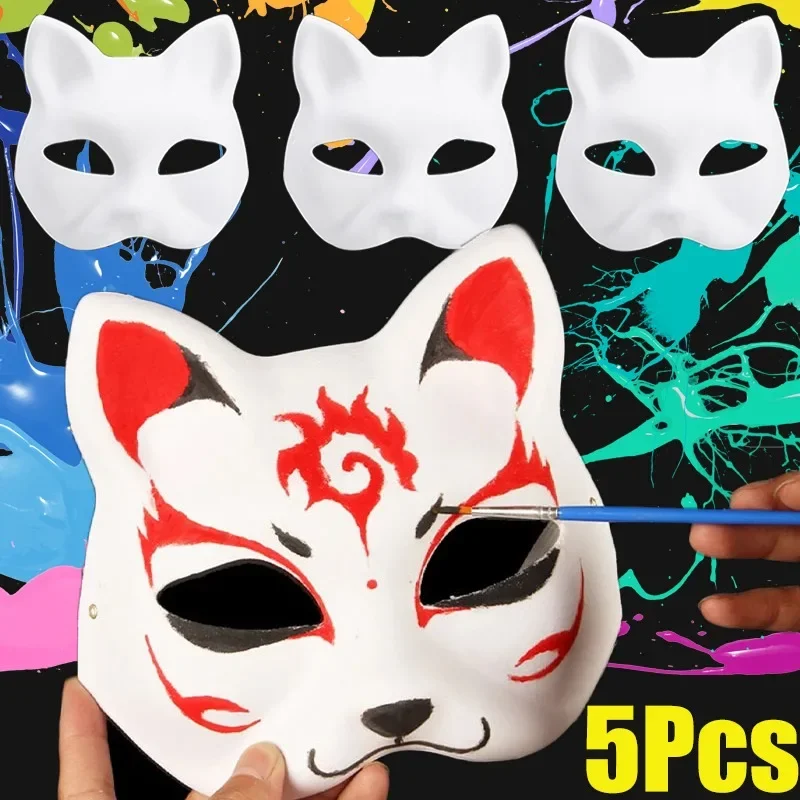 New-Halloween-Mask-Half-Face-Hand-painted-Blank-Cat-Fox-Mask-for-Unisex ...