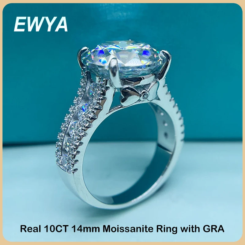 EWYA-Luxury-Designer-D-Color-10CT-14mm-Moissanite-Engagement-Ring-for-Women-Girl-S925-Silver ...